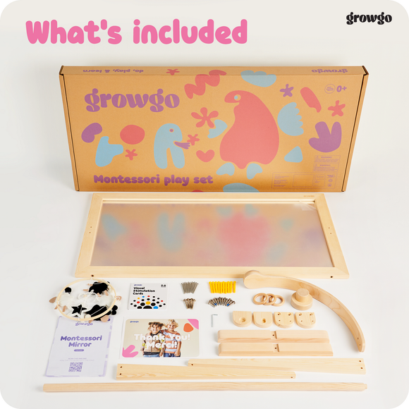 Montessori 3 in 1 Baby Mirror, Tummy Time Gym with Bar – GrowGo Kids